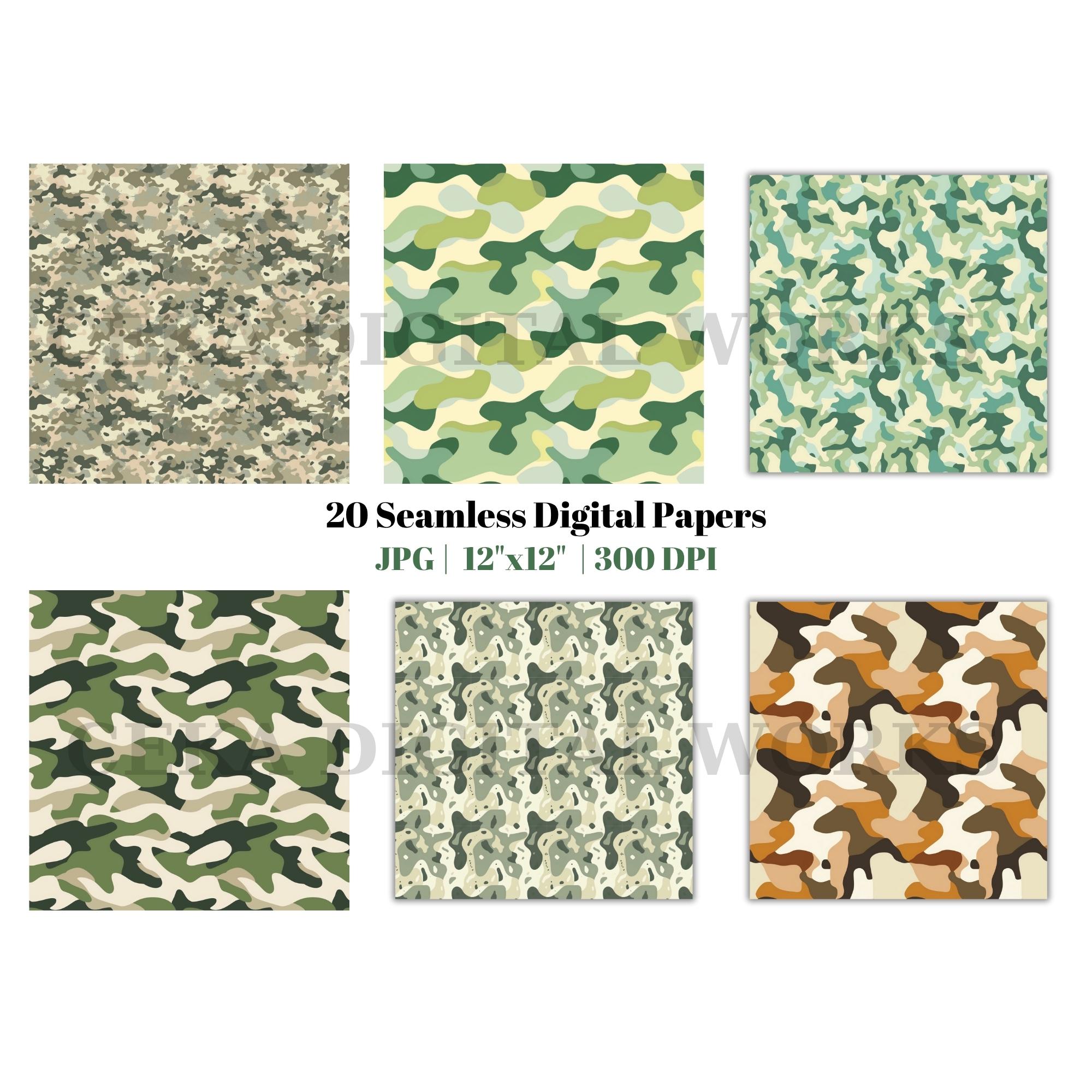 Colorful Camouflage Digital Paper Pack, Seamless Military Camo Patterns ...