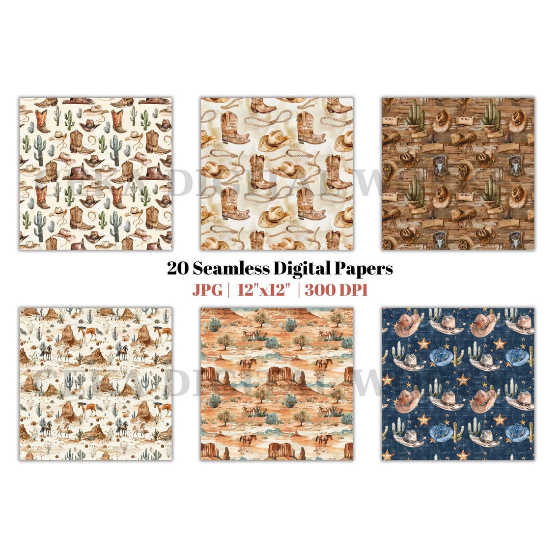 Cowboy Digital Paper Pack, Western Seamless Patterns, Country Rodeo ...