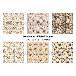 Watercolor Dog Digital Paper Bundle, 20 Seamless Patterns, Puppy ...