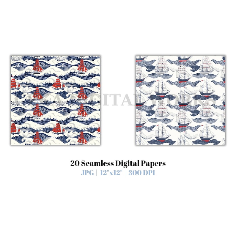 Nautical Seamless Digital Paper Pack, Coastal Marine Patterns With ...