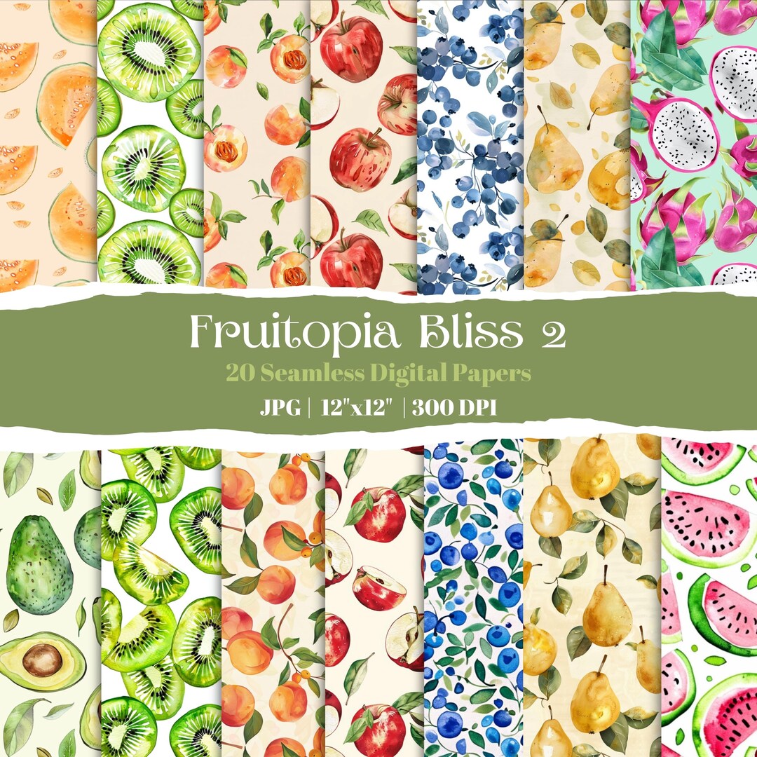 Watercolor Fruit Digital Paper, Seamless Tropical Patterns With Exotic ...