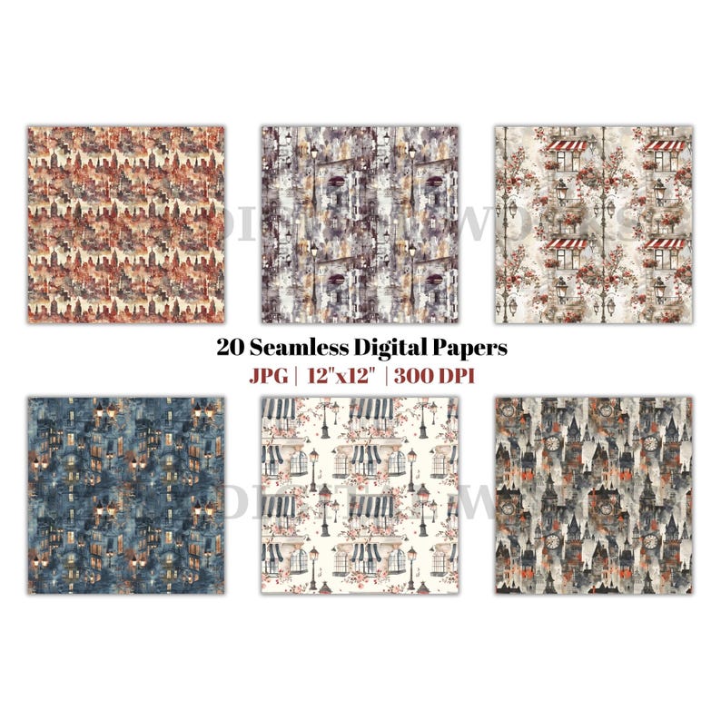 Watercolor Cityscape Digital Paper Pack: Urban Sketch Seamless ...