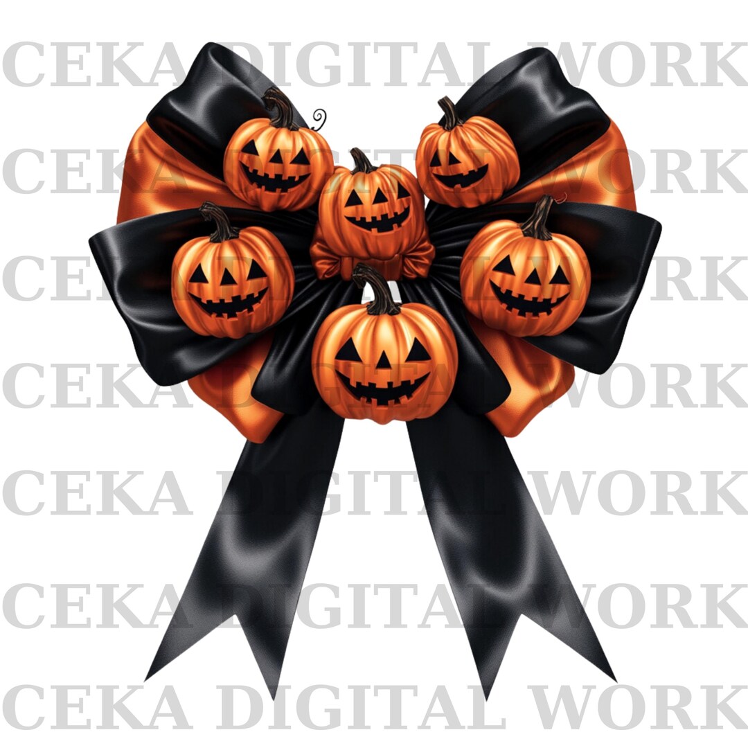 Gothic Halloween Pumpkin Bow Clipart PNG, Bute Retro Halloween Bow PNG ...