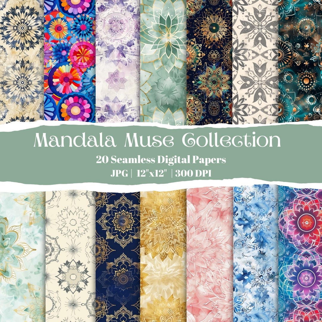 Mandala Muse Collection, 20 Colorful Mandala Digital Papers, Boho ...