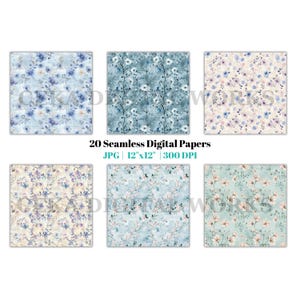 Blue Floral Seamless Digital Paper, Seamless Tiny Flower Patterns ...