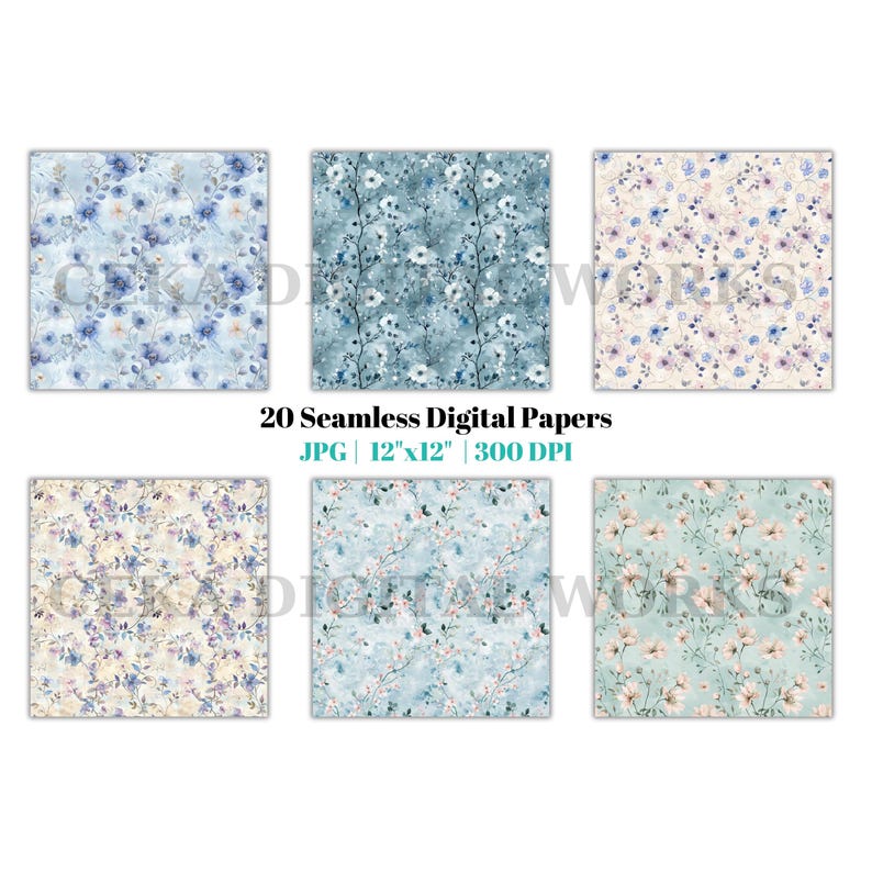 Blue Floral Seamless Digital Paper, Seamless Tiny Flower Patterns ...
