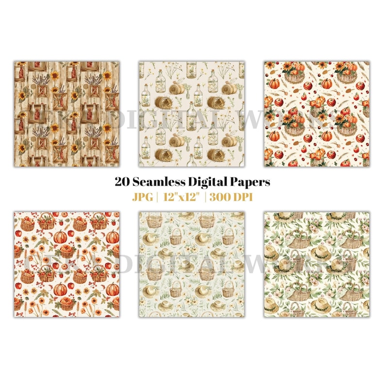 Rustic Farmhouse Digital Paper, Seamless Patterns With Wood, Hay Bales ...