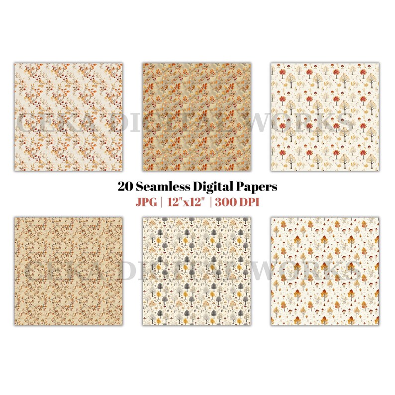 Autumn Leaves Pumpkins Digital Paper Bundle, Vintage Fall Woodland ...