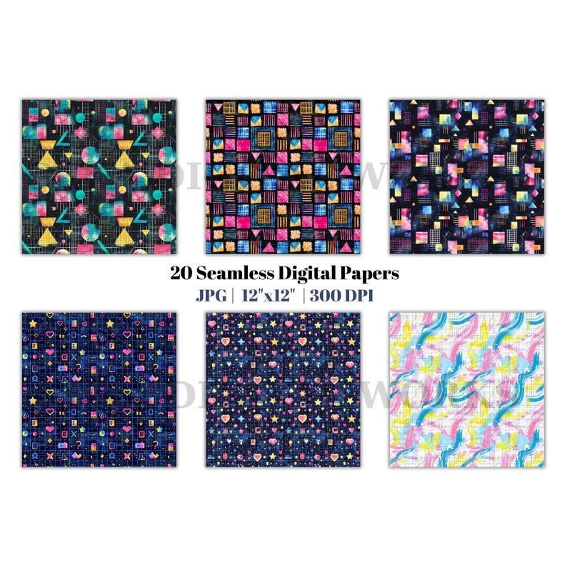 Geometric Pattern Digital Paper Set, 20 Seamless Abstract Backgrounds ...