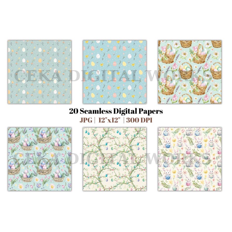 Watercolor Easter Digital Seamless Paper Pack, Pastel Easter Eggs ...