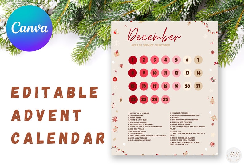 Editable Christmas Advent Calendar for Couples & Families Digital ...