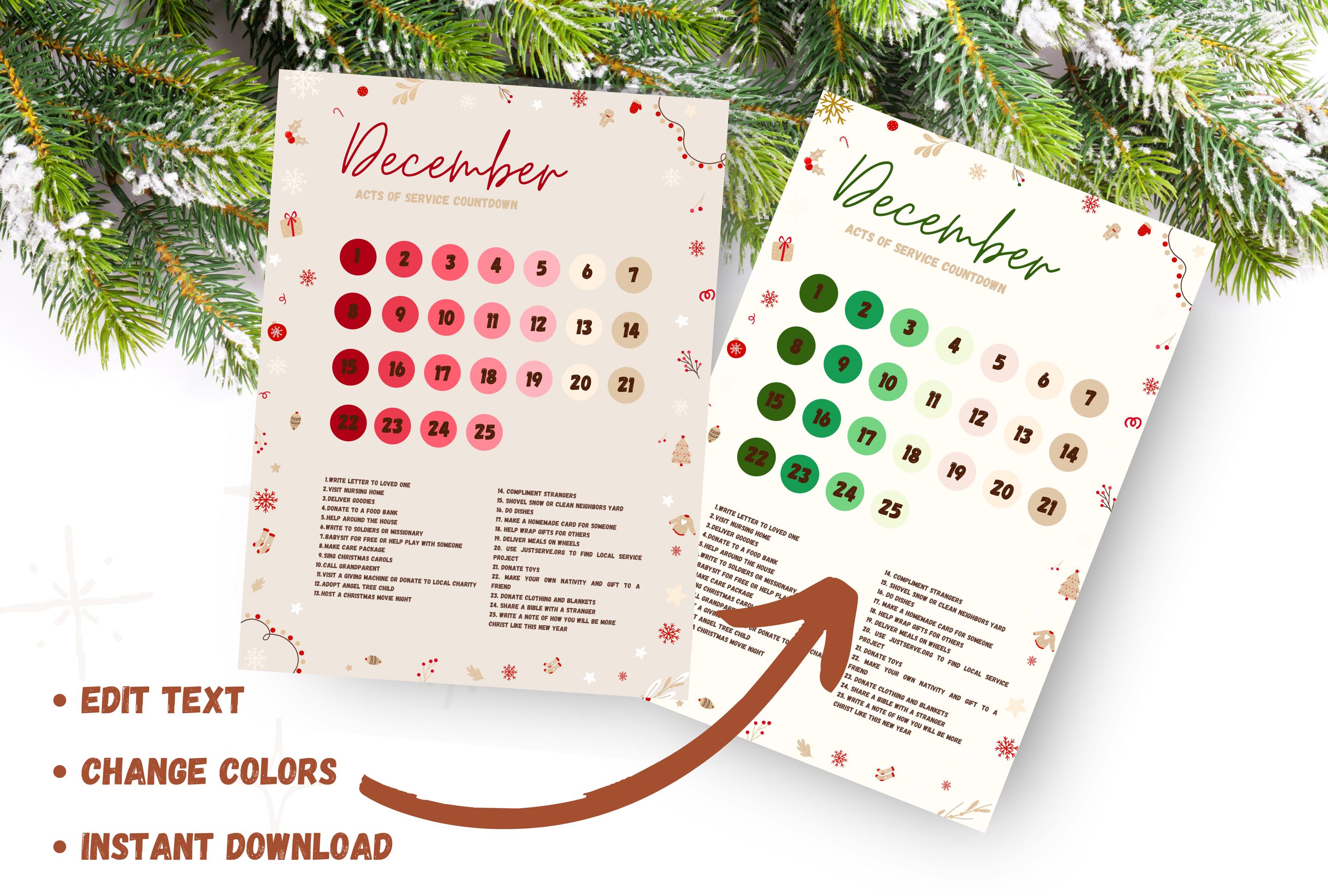 Editable Christmas Advent Calendar for Couples & Families Digital ...