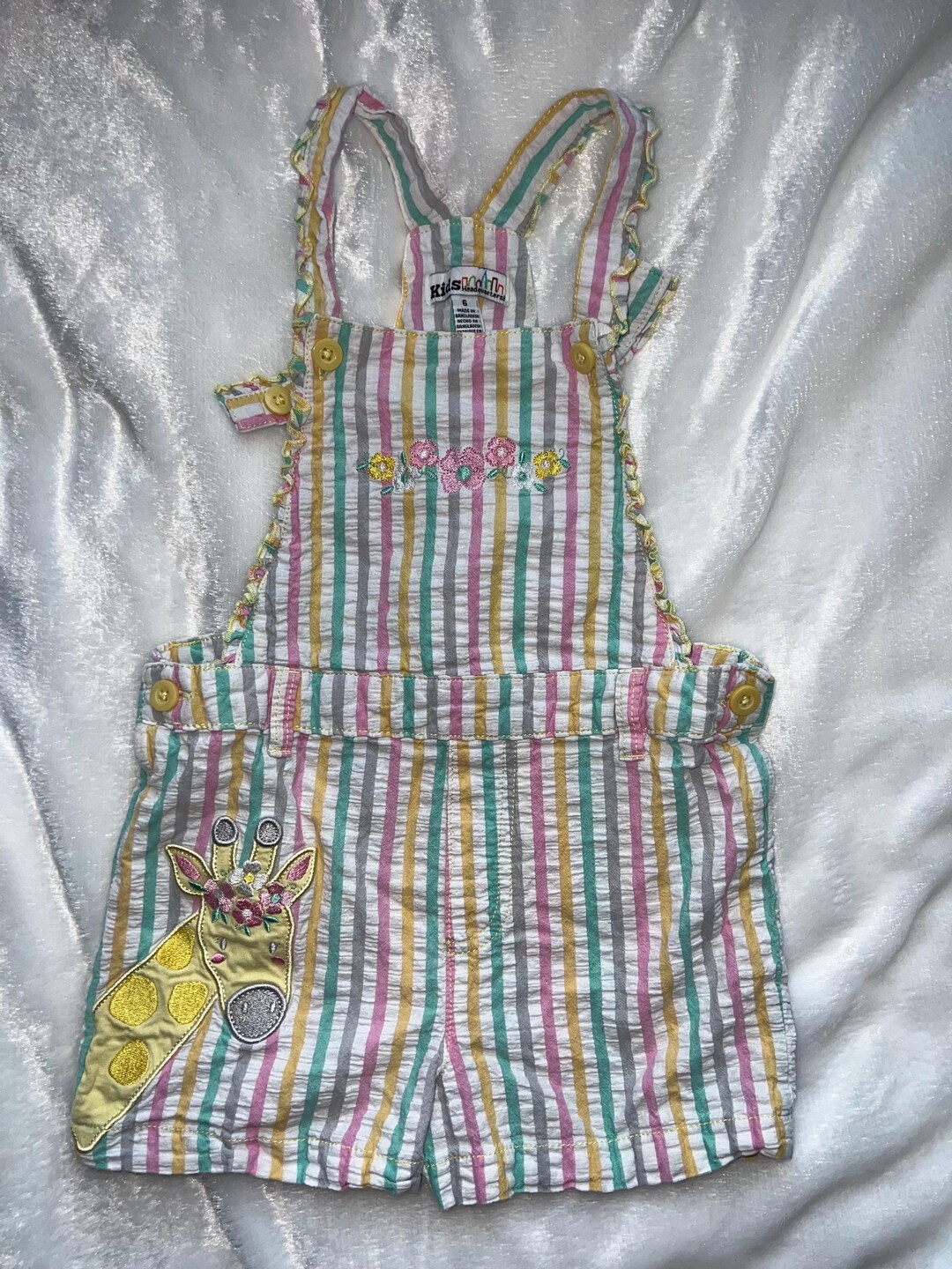 Vintage Baby Kids Headquarters Girls’ Floral Giraffe Striped Romper ...
