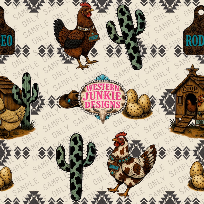 Wild Western Chicken Seamless File PNG - Etsy