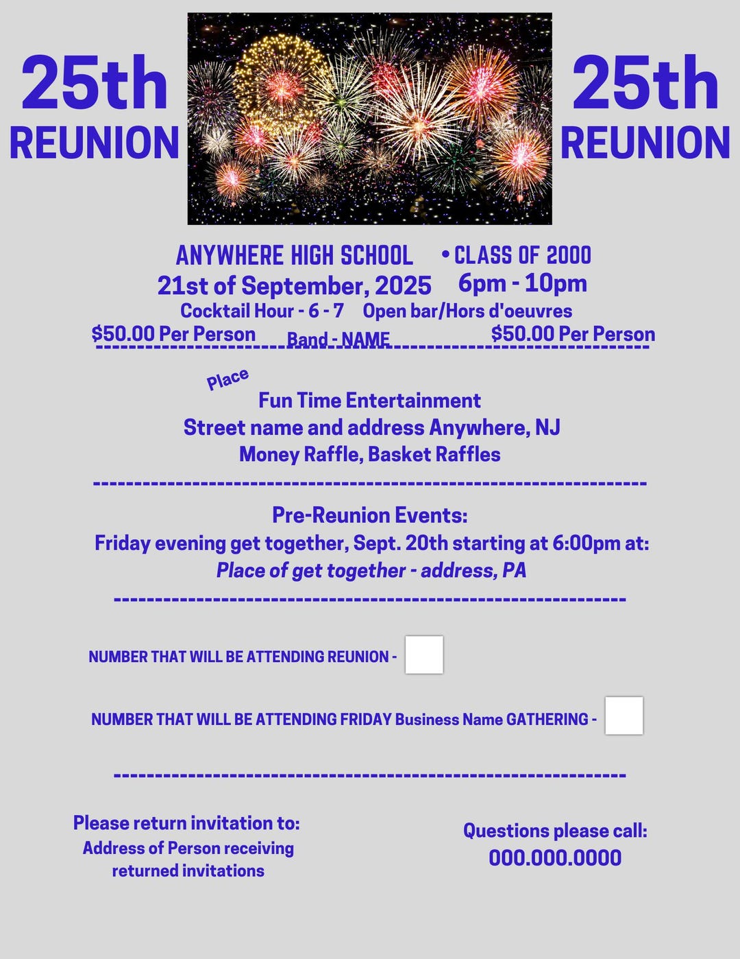 25th CLASS REUNION FLYER - Etsy