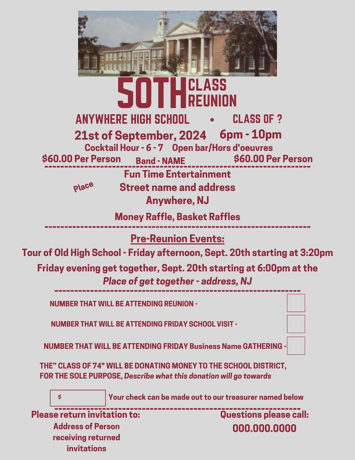 Class Reunion Info Letter Template - Etsy