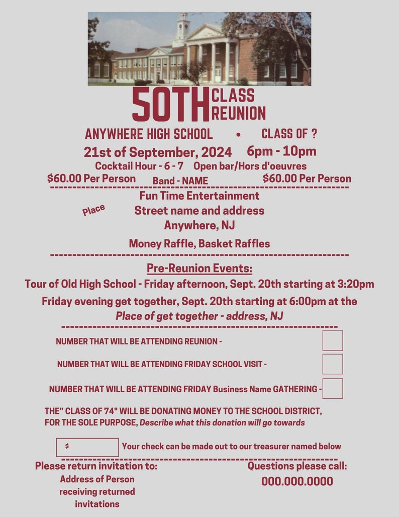 Class Reunion Info Letter Template - Etsy