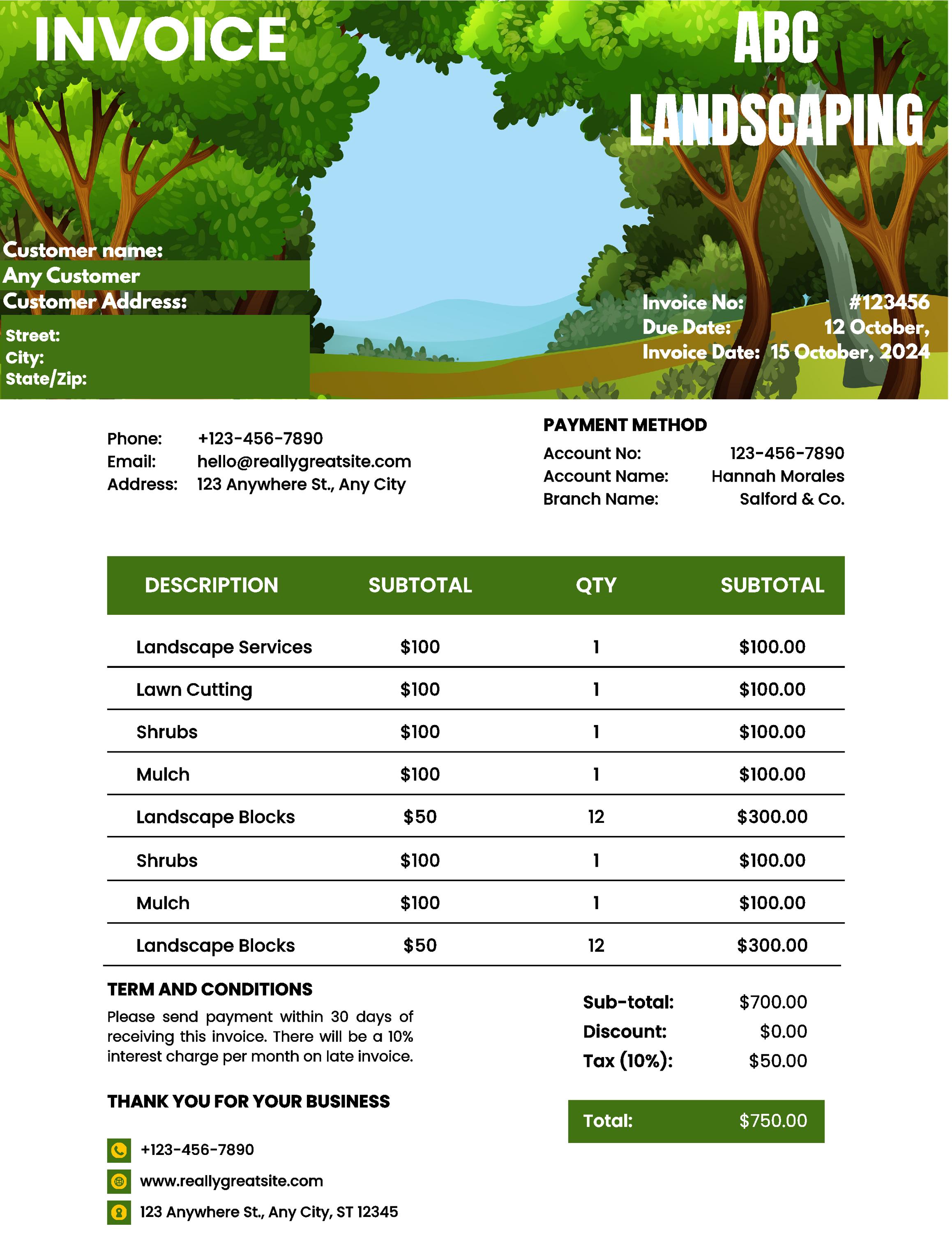 Landscaping Invoice - Etsy