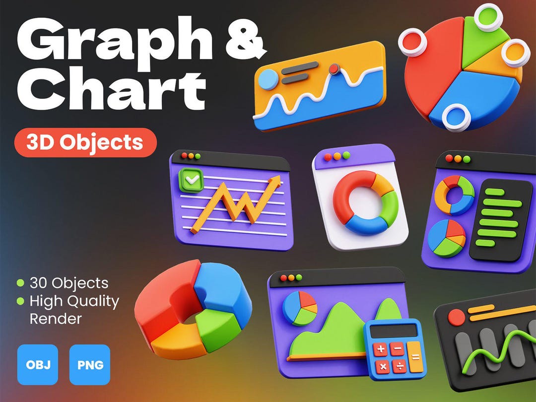 30 Graph and Chart 3D Icons · 30 Icon Pack · Aesthetic · PNG, OBJ, GLB ...