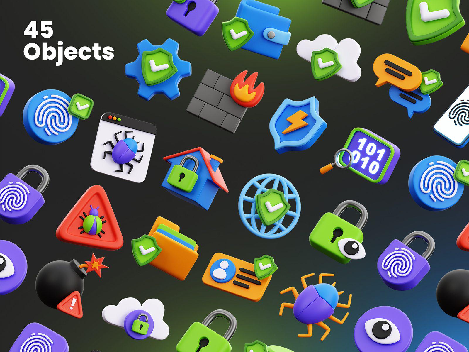 45 Cyber 3D Icons 45 Icon Pack Cyber Security Aesthetic PNG, OBJ, GLB ...