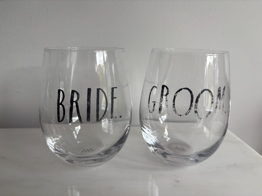 Set of 2 Vintage Rae Dunn Stemless Wine Glasses - Bride and Groom - Etsy
