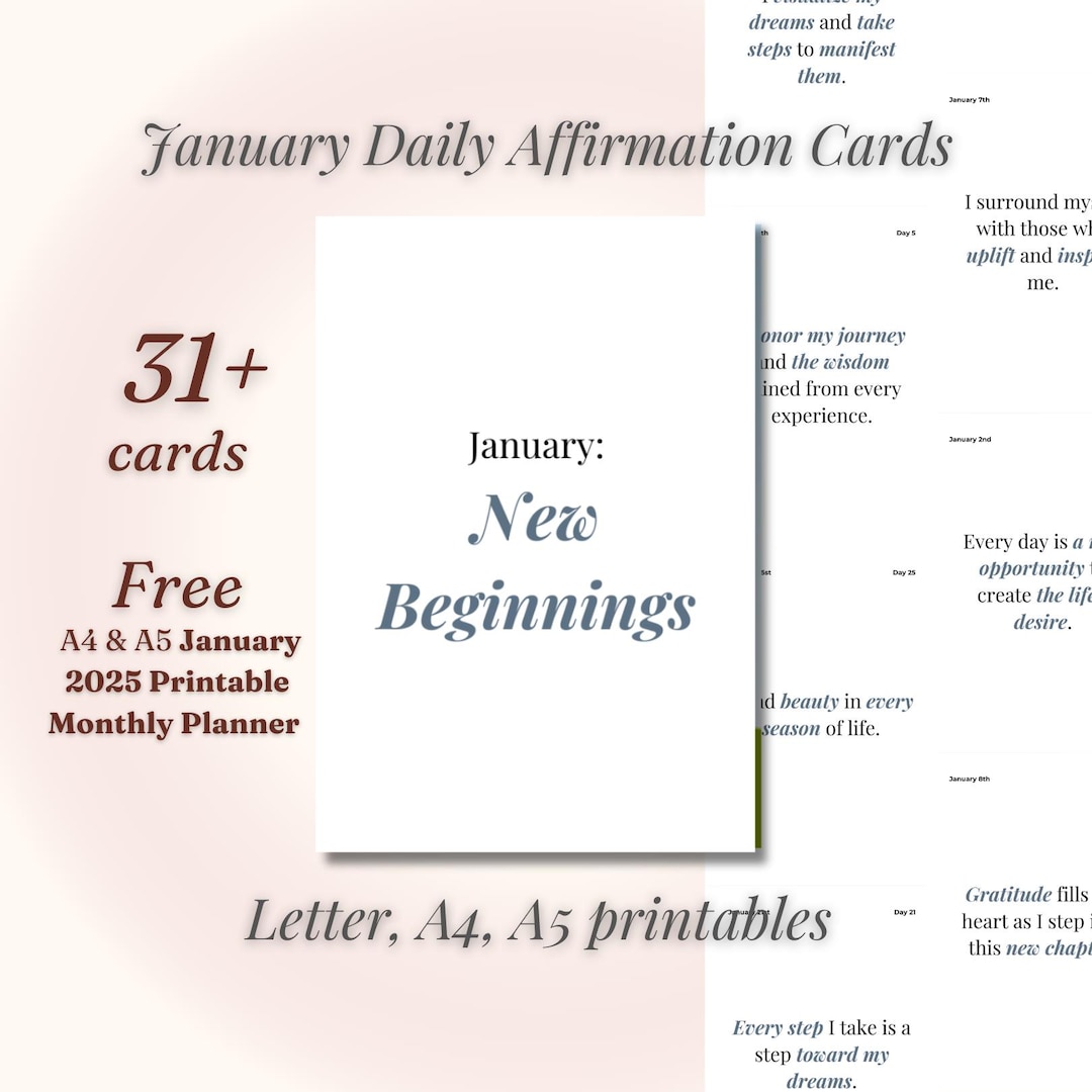 January Affirmation Cards, Printable Digital Affirmations, Mindfulness ...