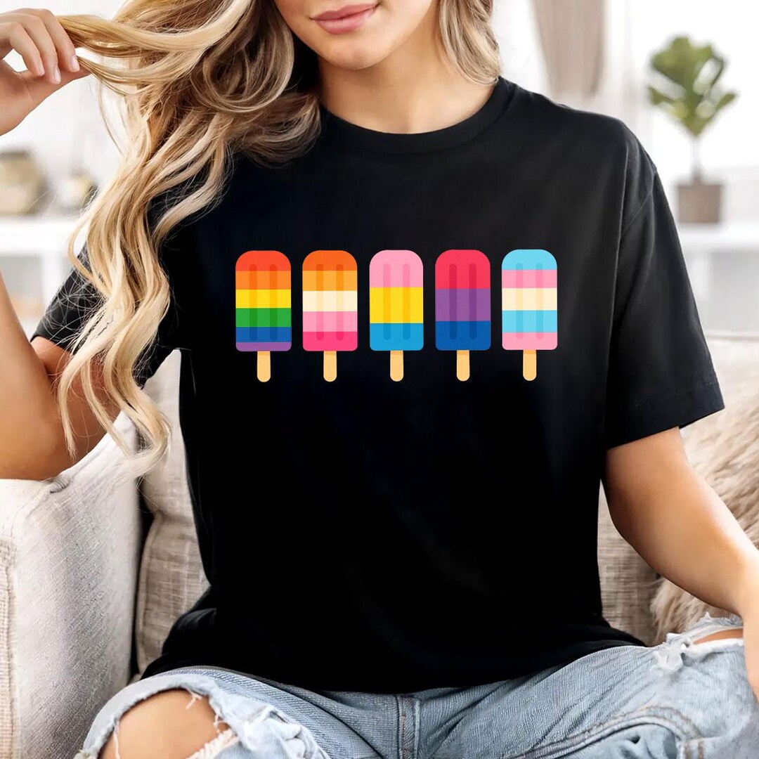 Pride Pops Shirt, Rainbow Ice Cream Popsicles Graphic Black T-shirt ...