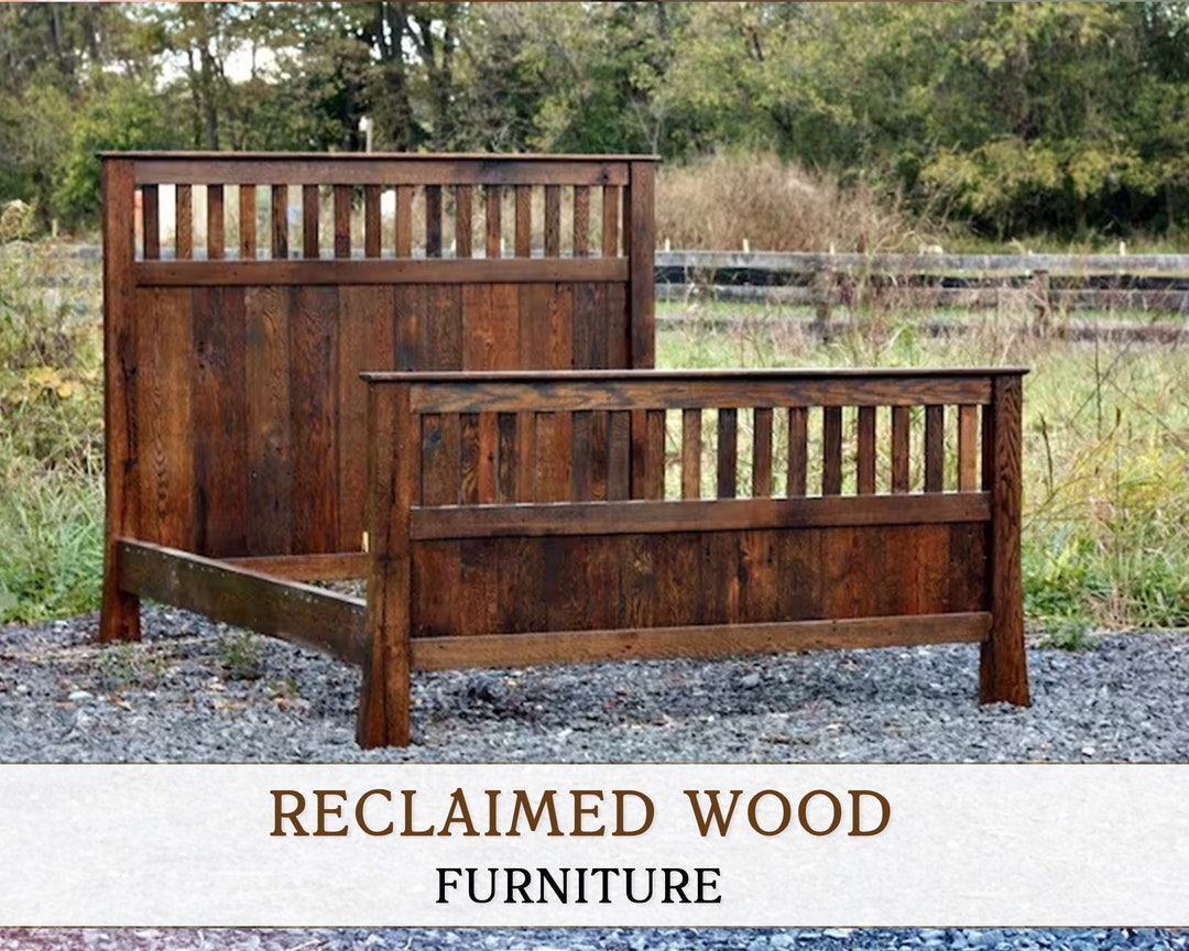 Reclaimed Oak Mission Style Bed Frame: Solid Wood Farmhouse Bedroom ...