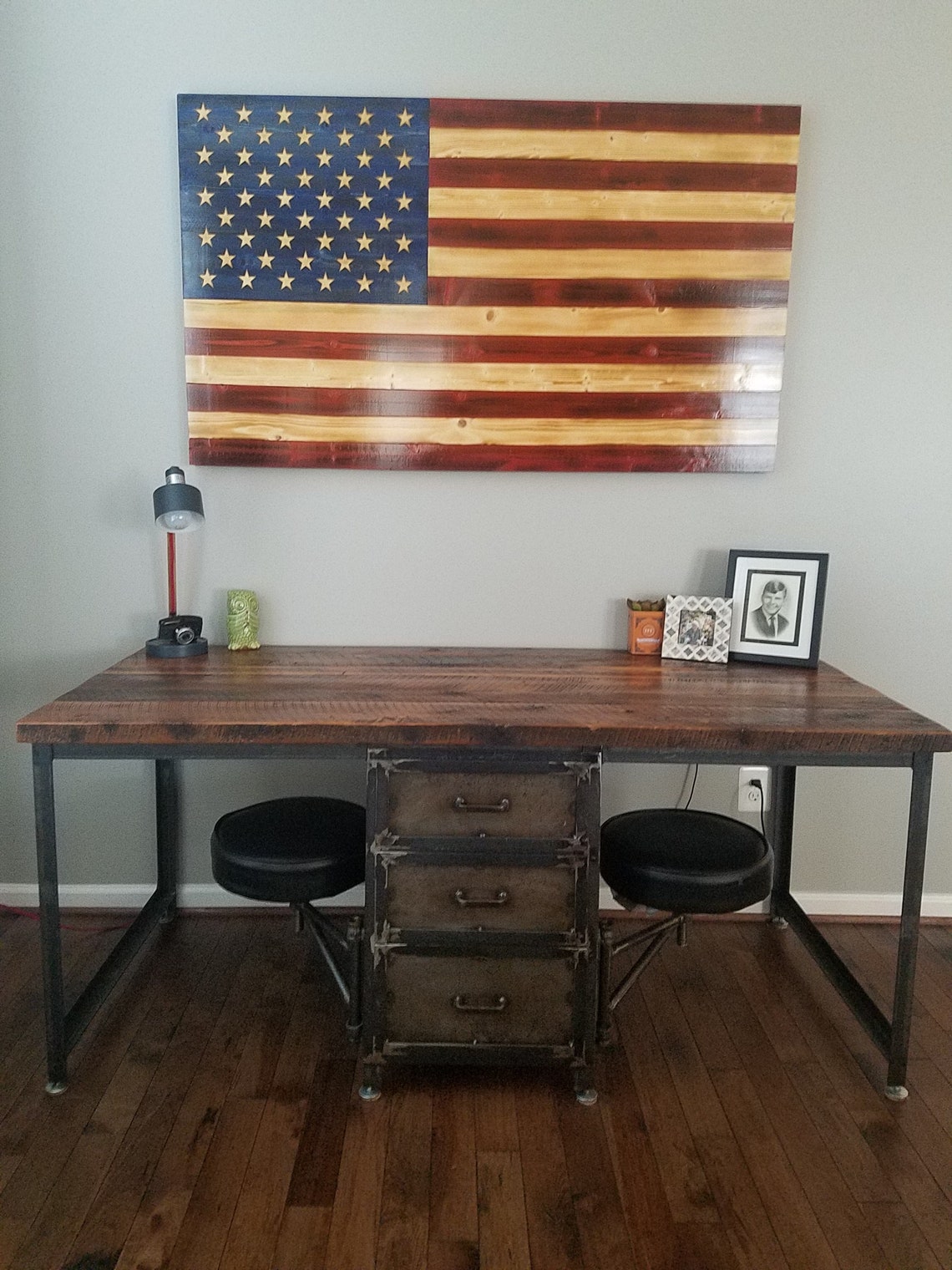 Wood Desk With Drawers Industrial Desk Home Office Desk - Etsy