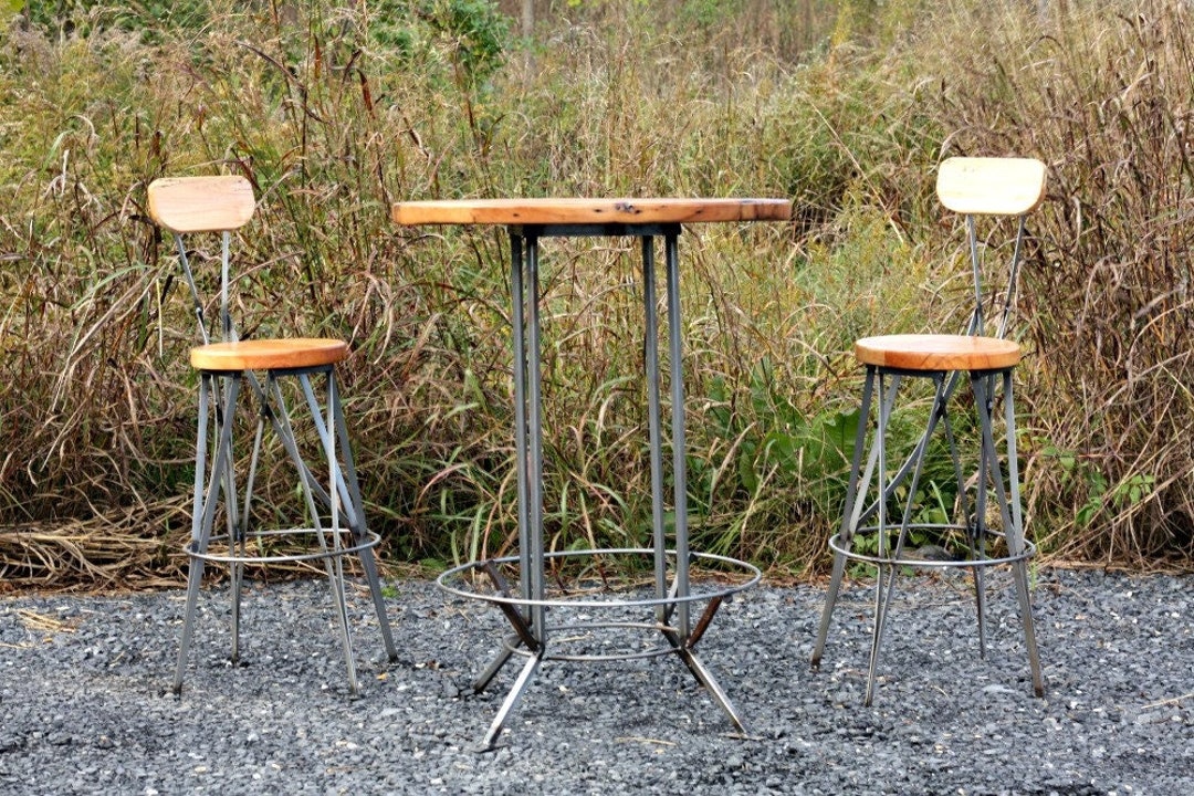 Reclaimed Wood Bar Height Pub Table: Industrial Design With Foot Rest ...