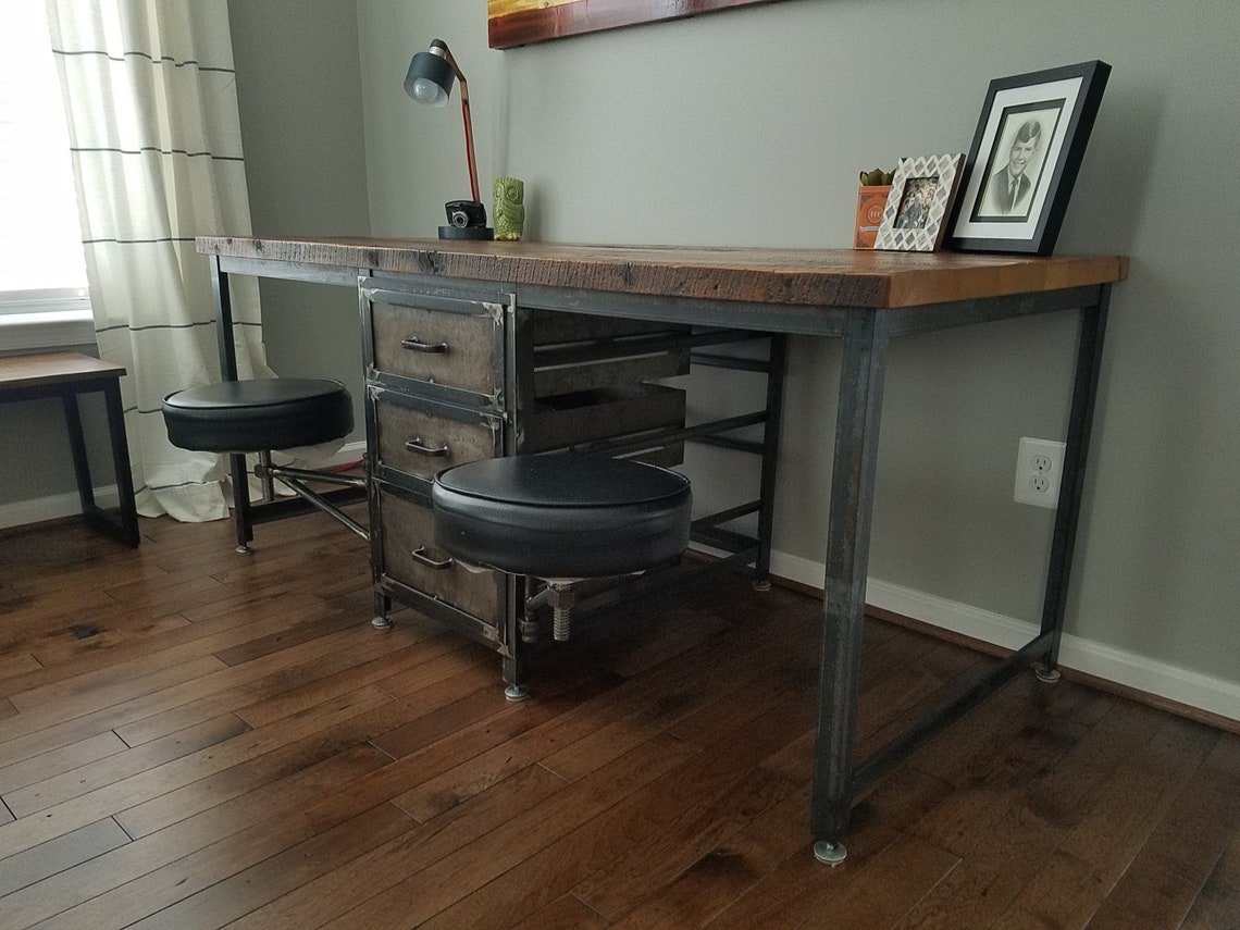 Wood Desk With Drawers Industrial Desk Home Office Desk - Etsy