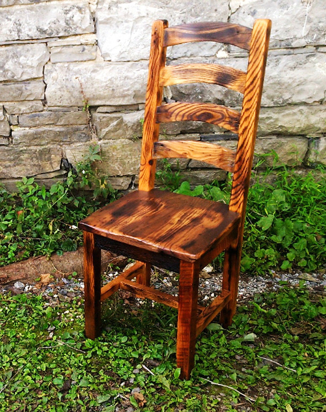 Dining Chair, Natural Wood, Country Kitchen Stool, Burnt Wood Dining ...