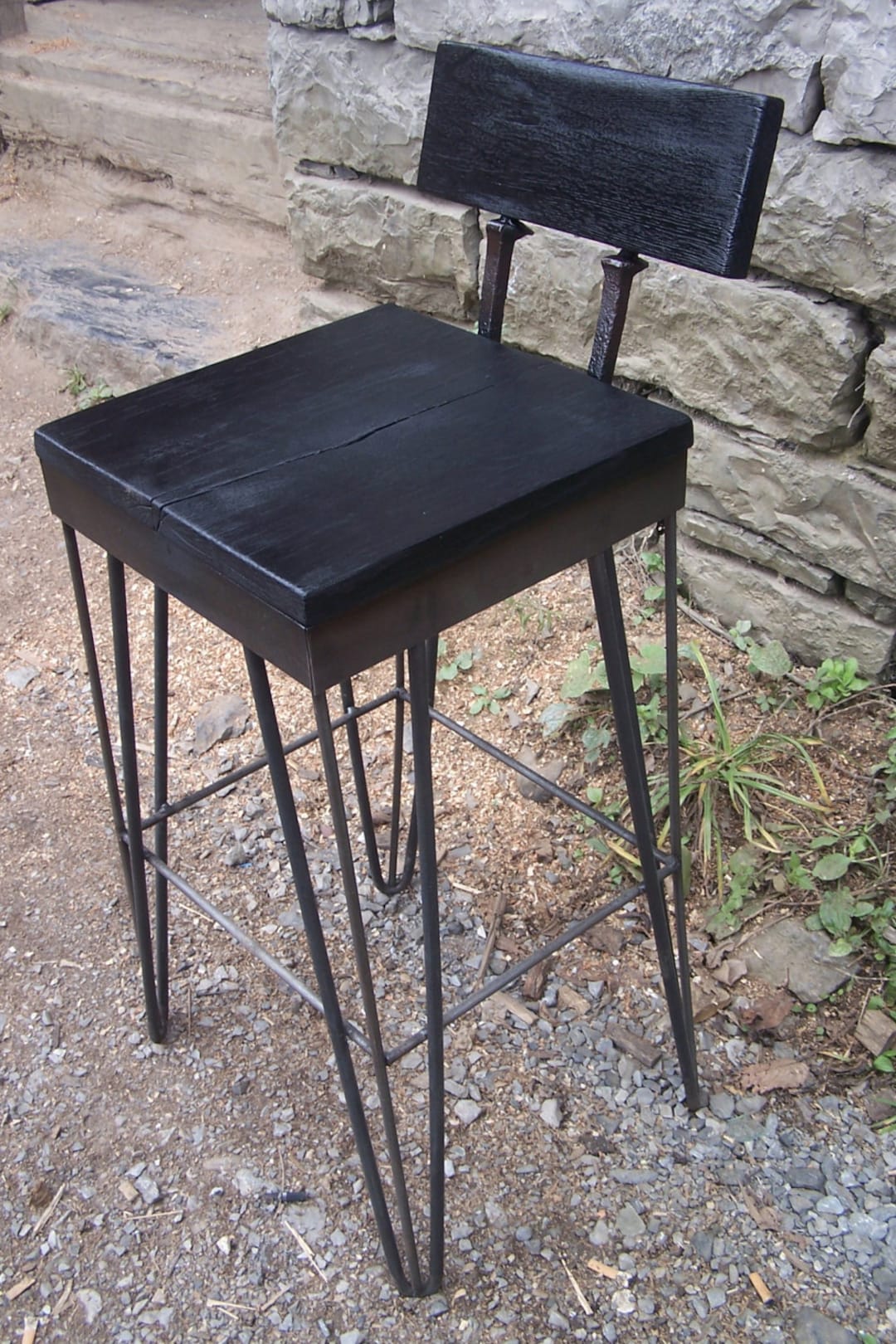 15x15 Black Counter Stool, 18-34in Height Dark Wood Barstool ...