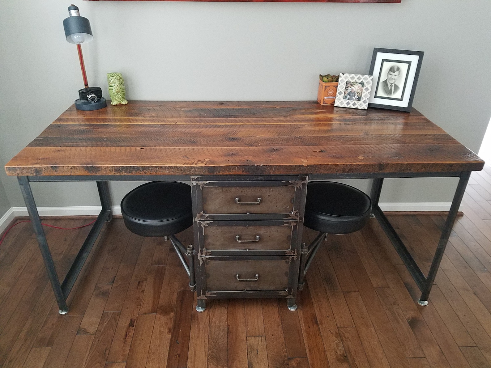 Wood Desk With Drawers, Industrial Desk, Home Office Desk, Antique ...
