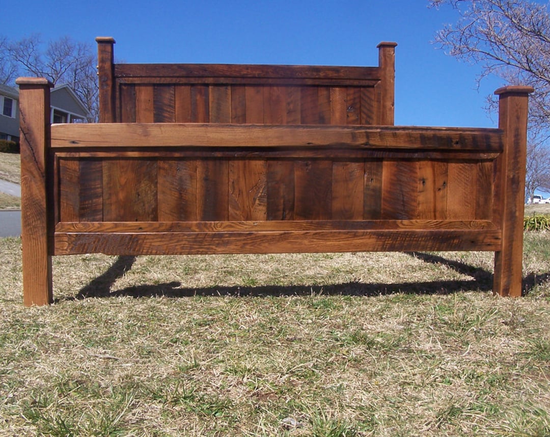 Shenandoah Sunset Handmade Reclaimed Oak Bed Frame, Rustic Cabin Style ...
