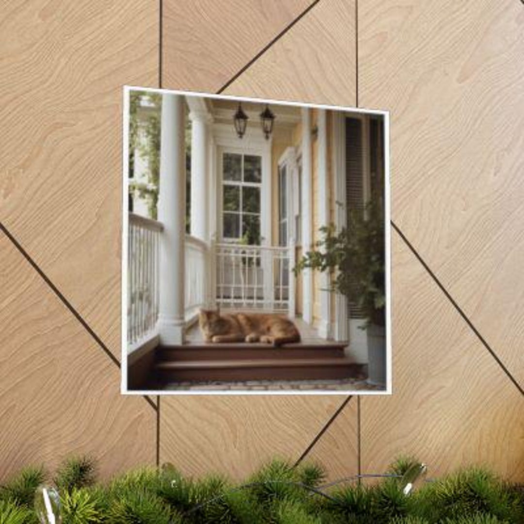Cat Nap Wall Art - Sleeping Cat on Porch Print, Cute Animal ...