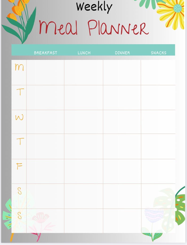 Kids Weekly Meal Planner|weekly Meal Planner for Children|cute Meal ...