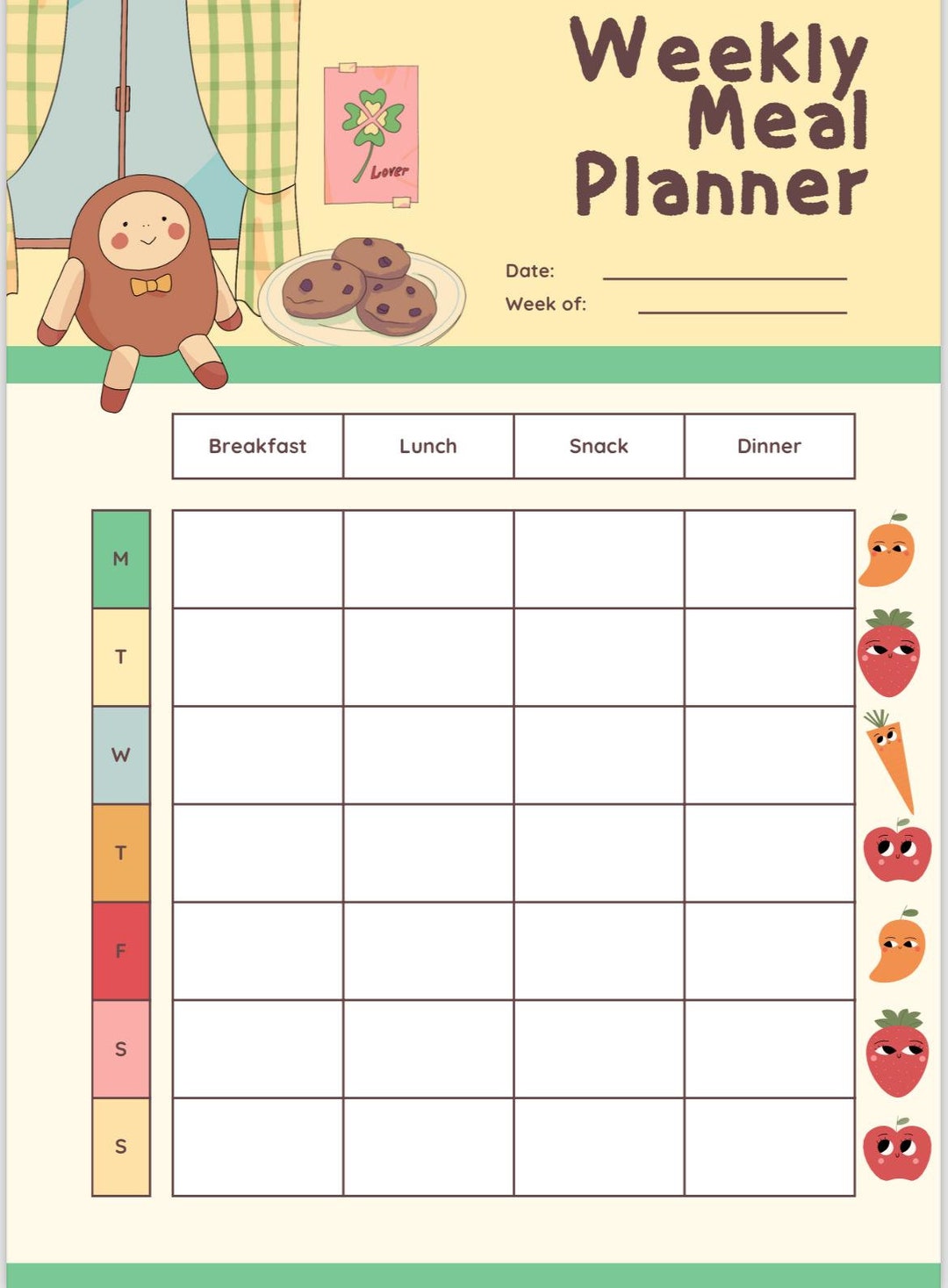 Kids Weekly Meal Planner|weekly Meal Planner for Children|cute Meal ...