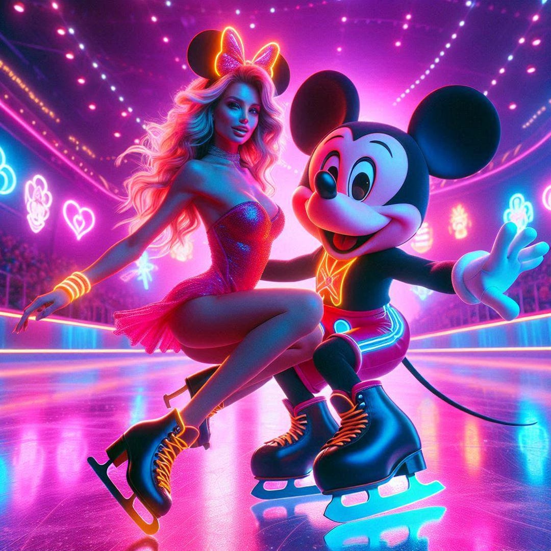 Neon Minnie and Mickey Mouse Ice Skating Art (digital Bundle) - Etsy