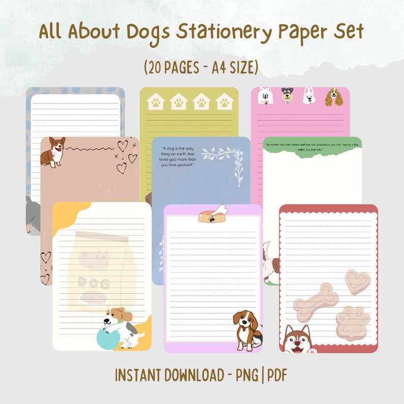 Printable All About Dogs Stationery Paper Set for Notes, Journal ...