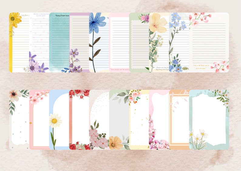 Printable Floral Design Stationery Set Digital Note Paper Flower Themed ...