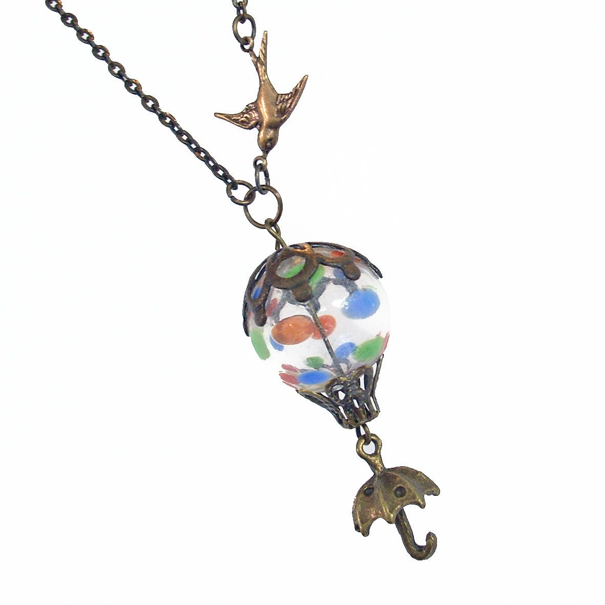 Hot Air Balloon Pendant Necklace Jewelry Jewellery Flying Polk-a-dots ...