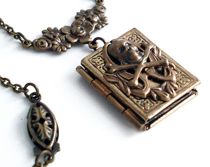 Skull and Roses Bronze Book Locket - Etsy