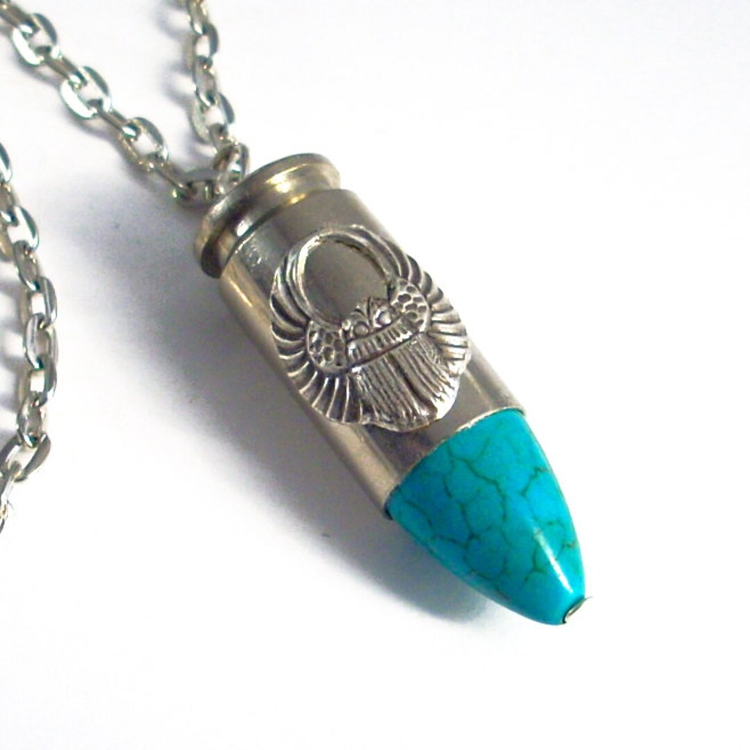 Commander's Bullet Turquoise Howlite and Silver Steampunk Necklace ...