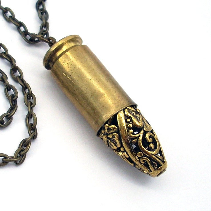 Brass Bullet With Bronze Filigree Point Bullet Necklace Hippie Jewelry ...