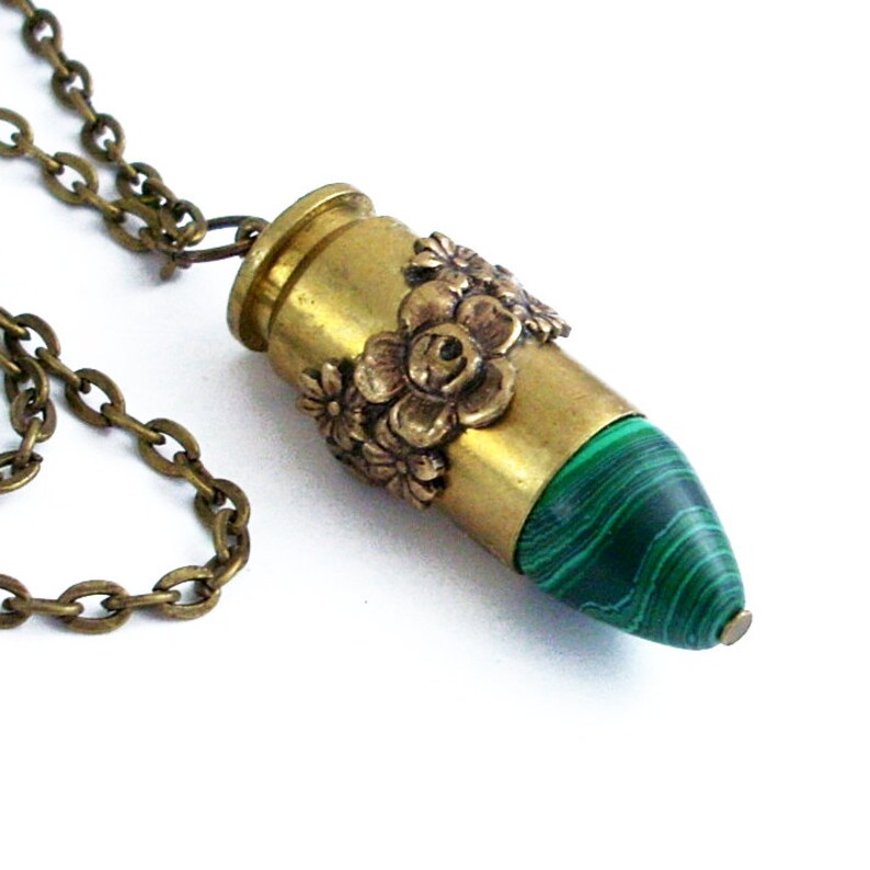 Malachite Bullet With Bronze Roses Steampunk Bullet Jewelry - Etsy