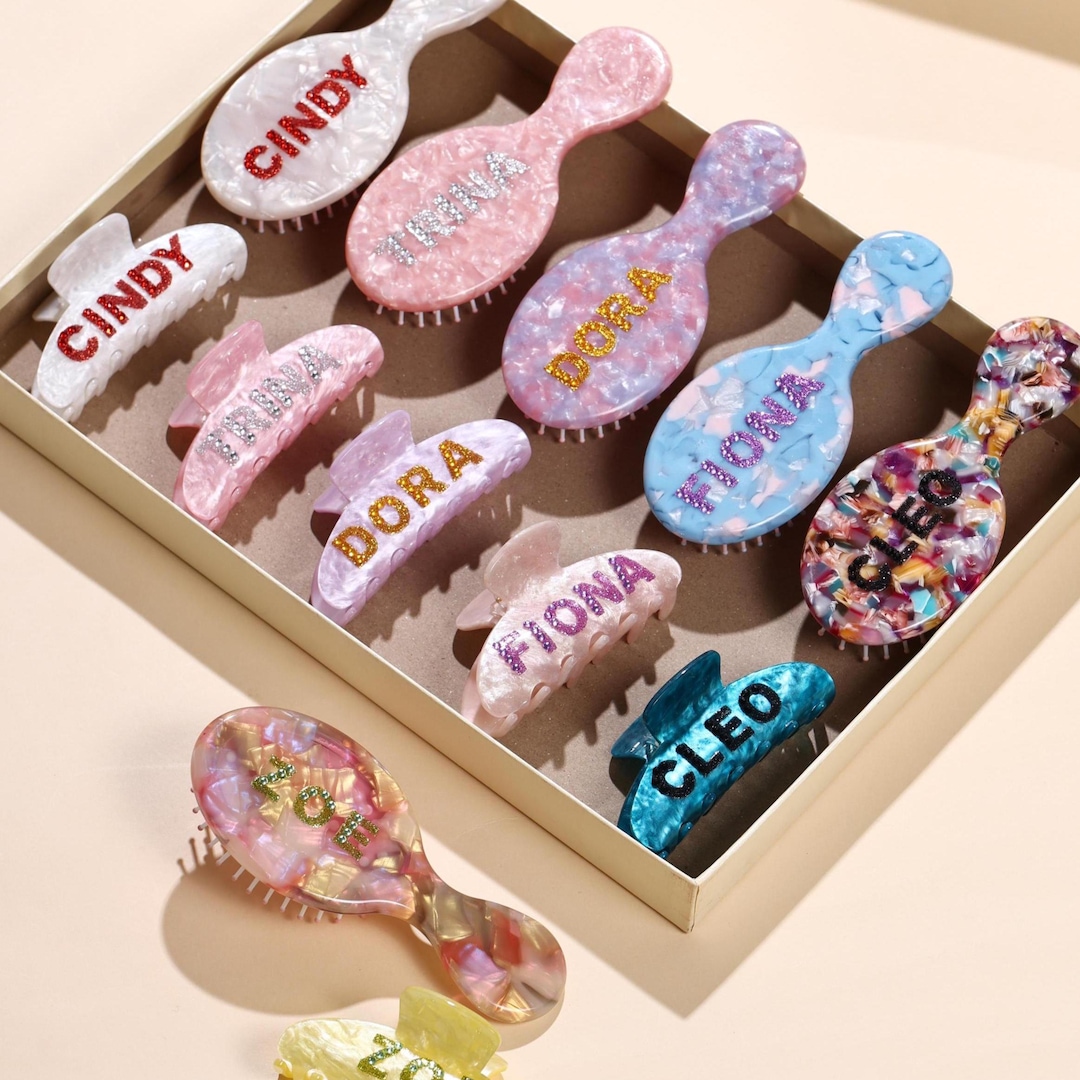 Personalized Name Hair Accessories Set, Custom Initials Hair Comb Claw ...