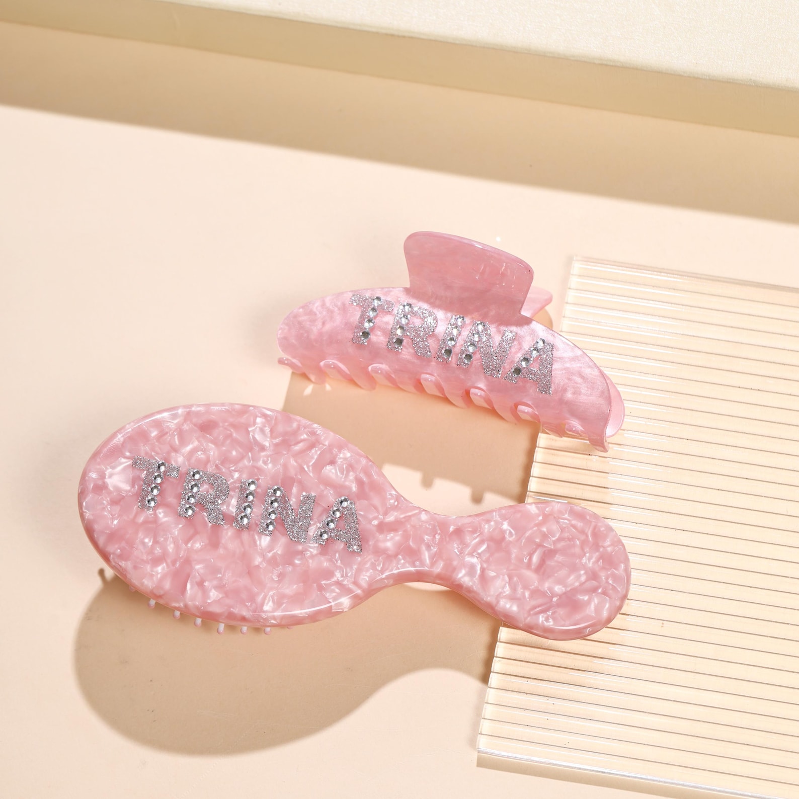 Personalized Name Hair Accessories Set, Custom Initials Hair Comb Claw ...