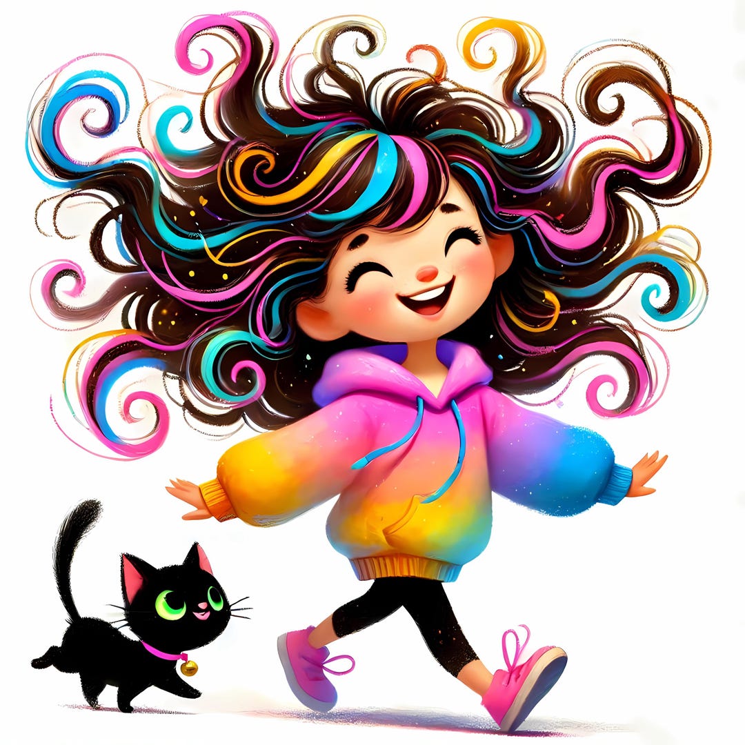 Quirky Girl With Cat Clipart 10 High Res Watercolor Jpgs for Junk ...