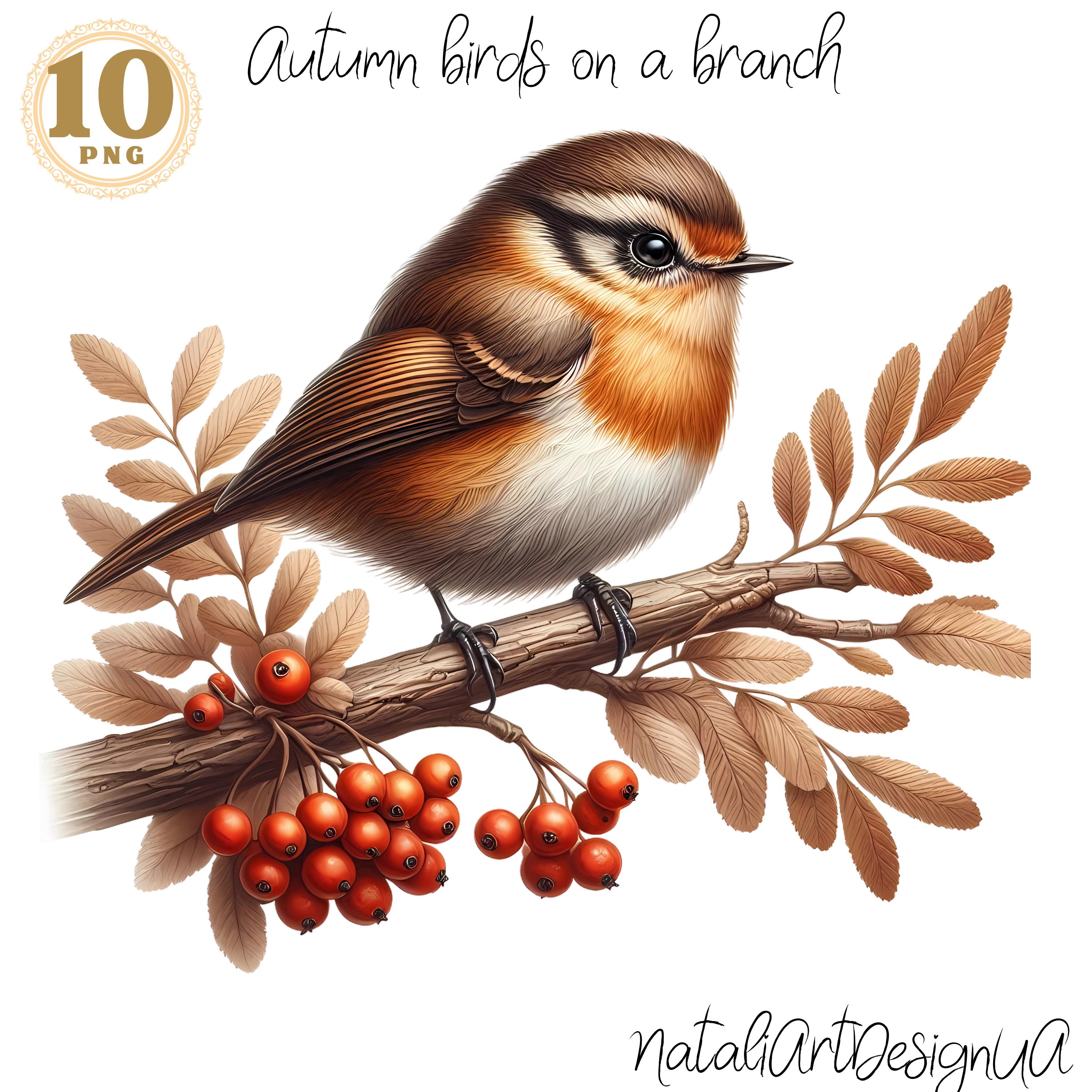 Bird Clipart Autumn Bird on Branch Png Fall Bird Illustration Woodland ...